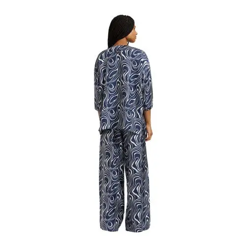 Vilebrequin Waves Printed Wide-leg Silk Pants - Navy