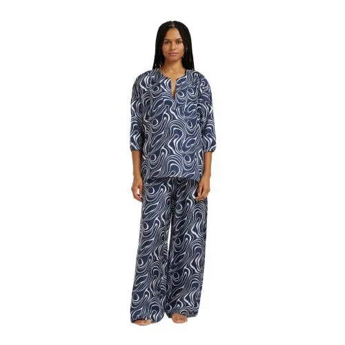 Vilebrequin Waves Printed Wide-leg Silk Pants