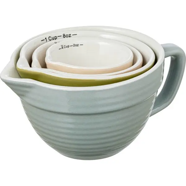 STORIED HOME Stoneware Batter Bowl Measuring Cups, Set Of 4 Sizes