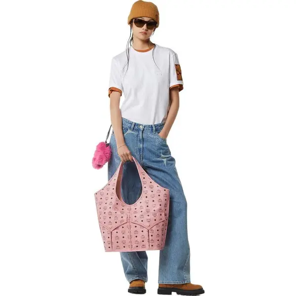 Mcm Leni Shopper In Visetos - Soft Pink