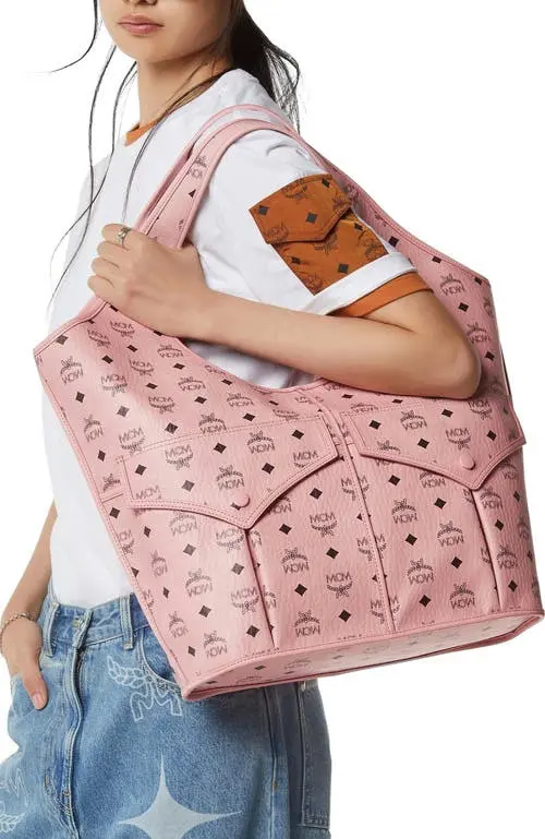 Mcm Leni Shopper In Visetos - Soft Pink