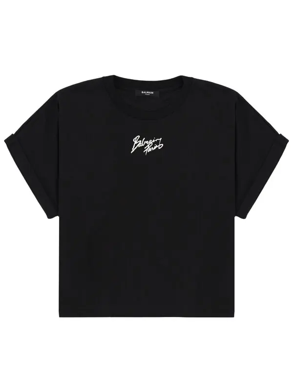 Balmain Cropped T-shirt With Logo - Black