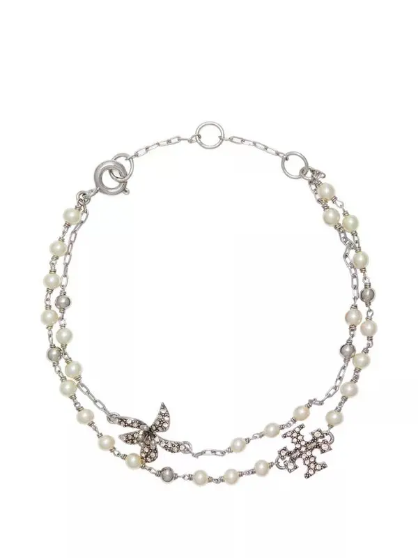 Tory Burch Moondance Multi Strand Pearl Bracelet - Silver