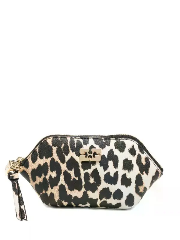 GANNI Leopard-print Logo-plaque Wallet - Neutrals