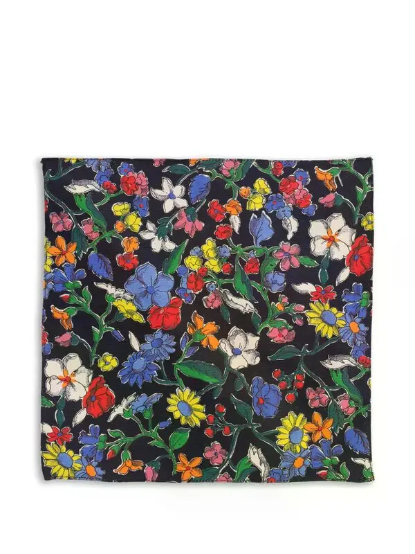 Vintage Flower-pattern Handkerchief - Black