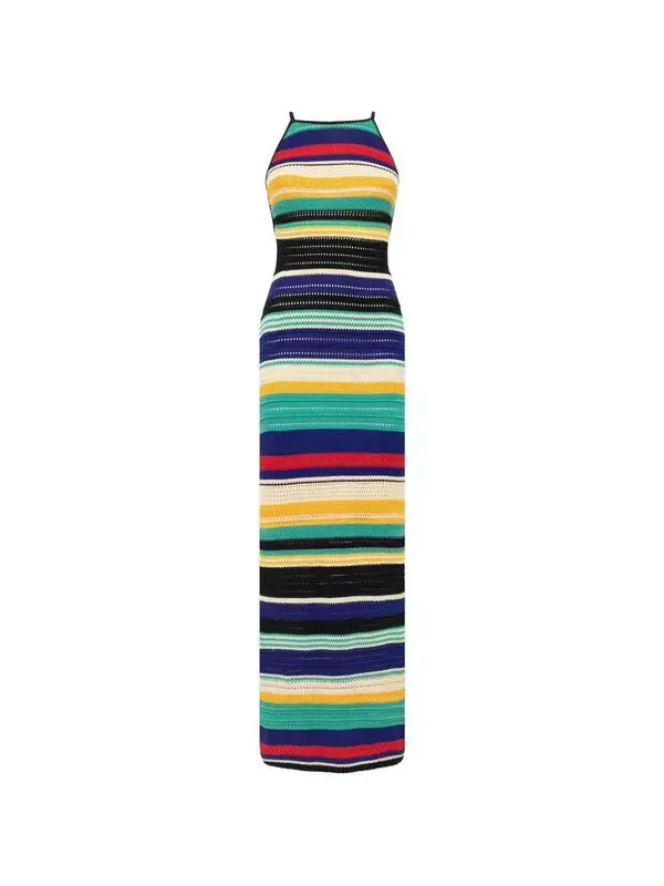 LANEUS Striped-pattern Knitted Dress - Blue