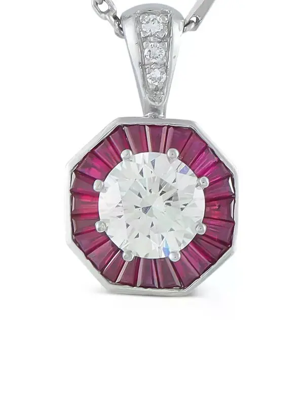 LB EXCLUSIVE Diamond And Ruby Octagonal Pendant Necklace