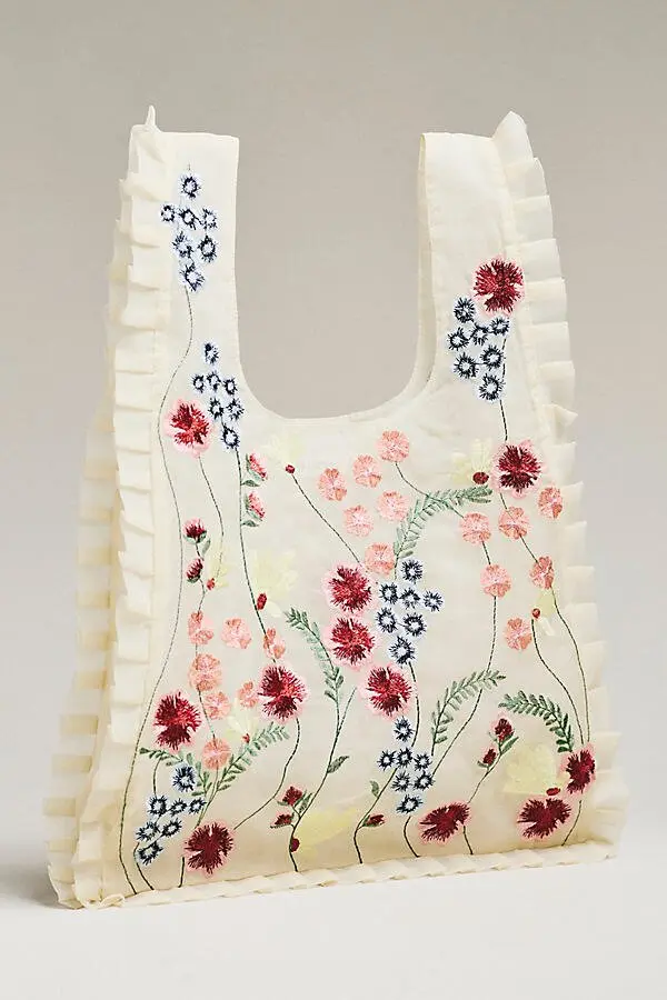 Maeve Mesh Floral Ruffle Tote Bag