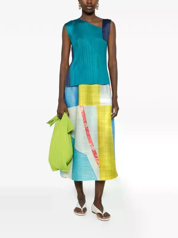Issey Miyake Collage Pleated Midi Skirt