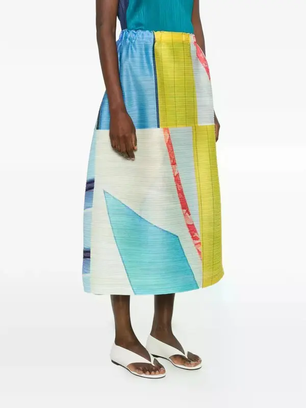 Issey Miyake Collage Pleated Midi Skirt