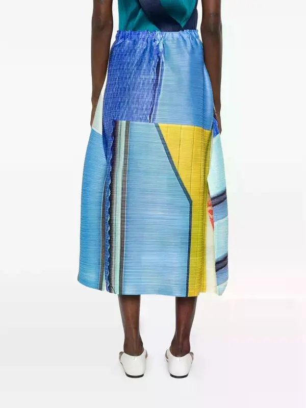Issey Miyake Collage Pleated Midi Skirt
