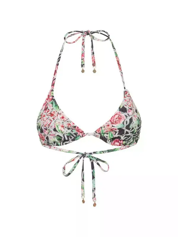 Philipp Plein Floral-print Bikini Top - Black
