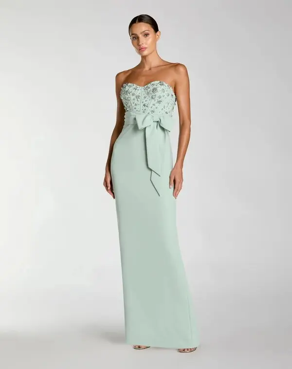 Mac Duggal Strapless Embellished Bustier Gown With Bow