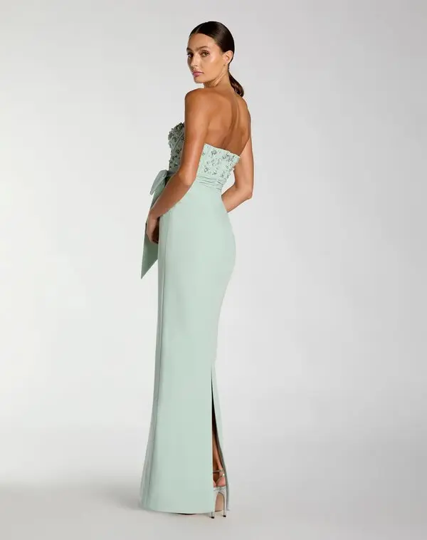 Mac Duggal Strapless Embellished Bustier Gown With Bow