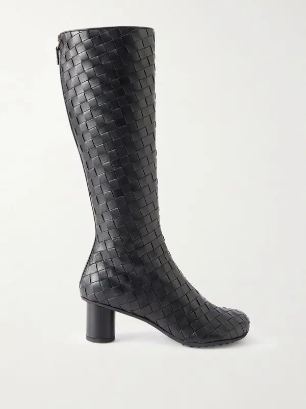 Bottega Veneta Atomic Intrecciato Leather Knee Boots - Black