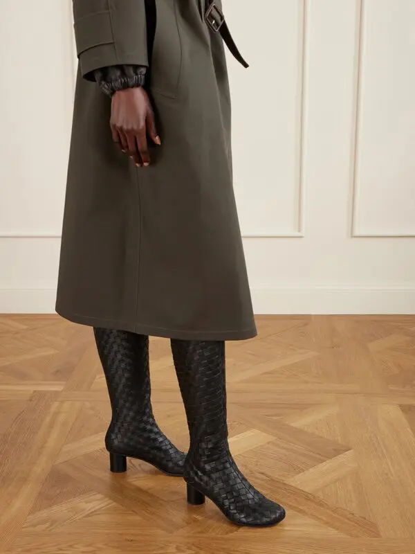 Bottega Veneta Atomic Intrecciato Leather Knee Boots - Black