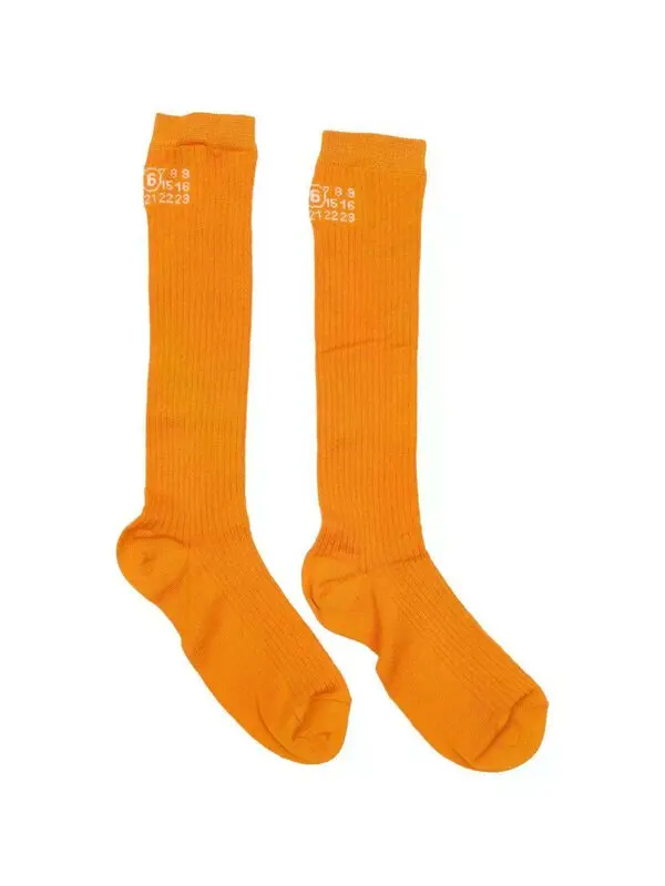 MAISON MARGIELA Ribbed Logo Socks - Orange