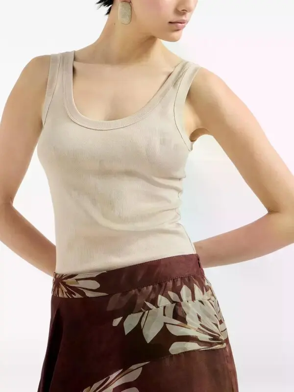 Brunello Cucinelli Ribbed Jersey Tank Top With Monili Detail - Neutrals