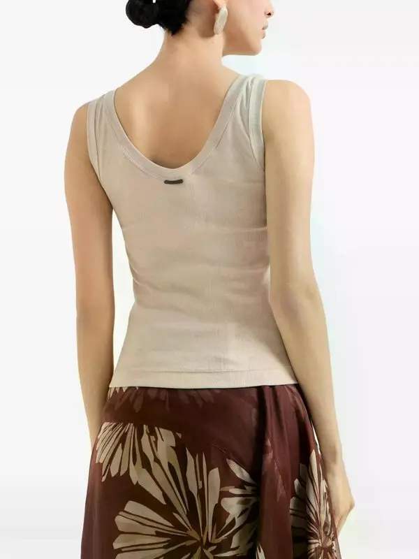 Brunello Cucinelli Ribbed Jersey Tank Top With Monili Detail - Neutrals