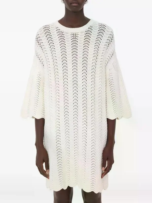 Loulou De Saison Wafa Crochet Knit Midi Dress - Neutrals