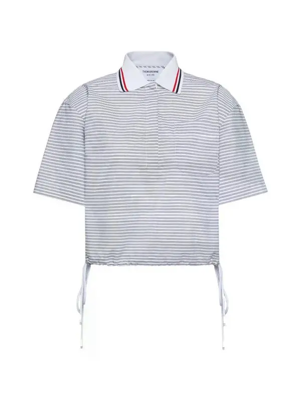 Thom Browne 4-bar Striped Poplin Polo Top