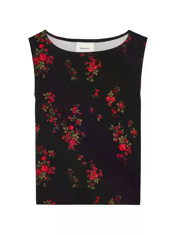 REFORMATION Floral-print Sleeveless Top - Black