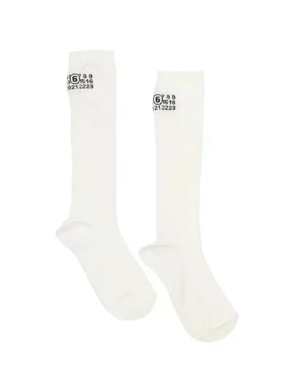 MAISON MARGIELA Ribbed Logo Socks - White