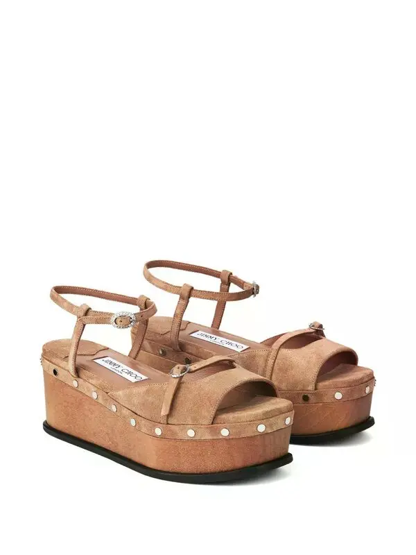 JIMMY CHOO Kata Studded Platform Sandals - Brown