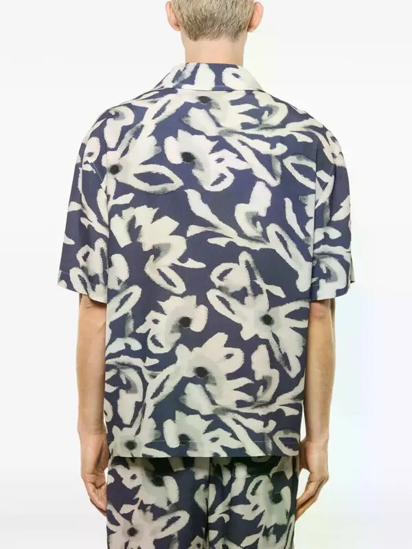 LANEUS Floral-print Shirt - Blue