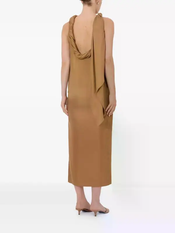 Loulou De Saison Susan Twisted-collar Midi Dress - Brown