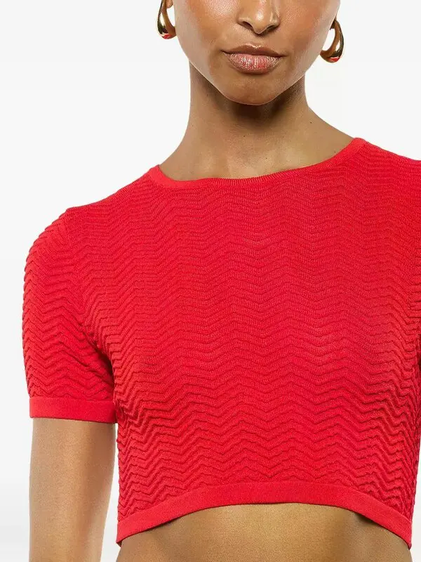 LANEUS Knit Cropped T-shirt - Red