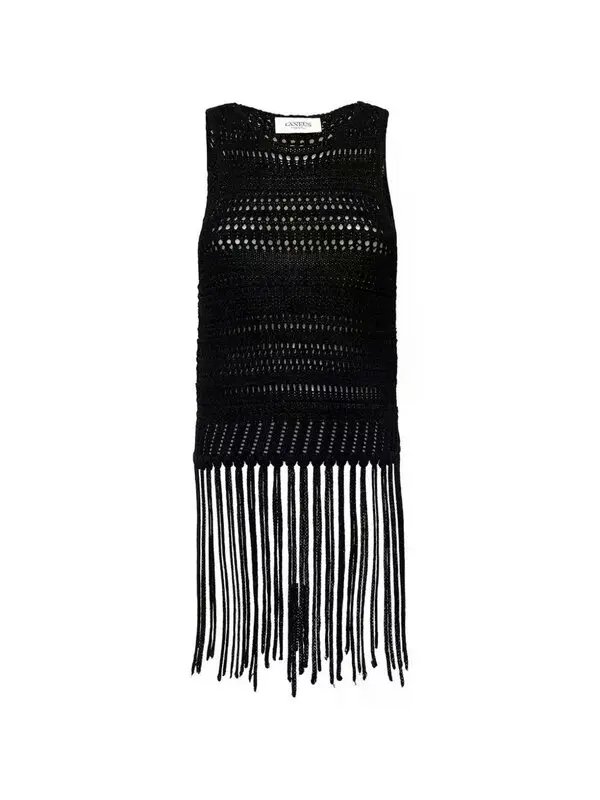 LANEUS Fringed Knitted Top