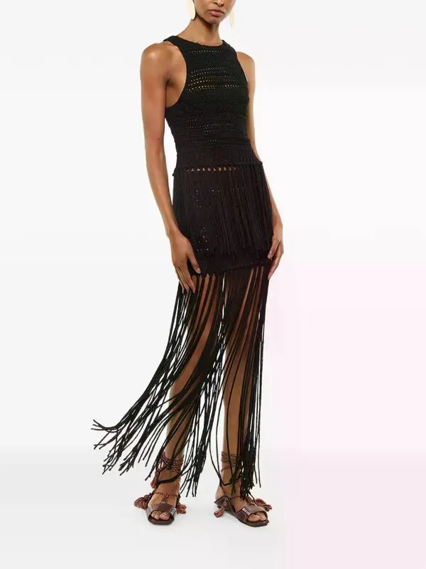 LANEUS Fringed Knitted Top