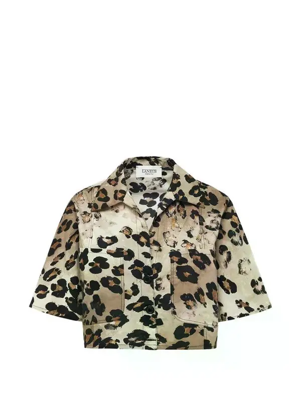 LANEUS Leopard-print Patch-pocket Shirt