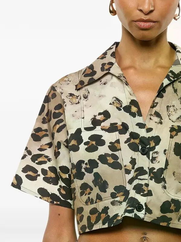 LANEUS Leopard-print Patch-pocket Shirt
