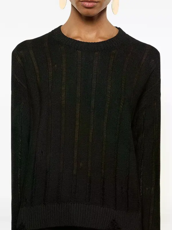 LANEUS Distressed Crew-neck Sweater