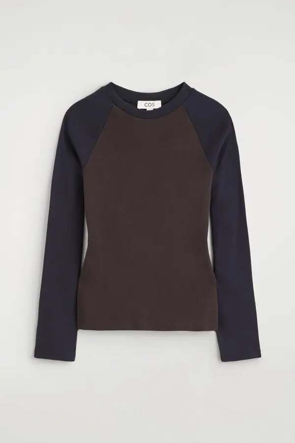 Cos Contrast-sleeve Cotton T-shirt - Navy