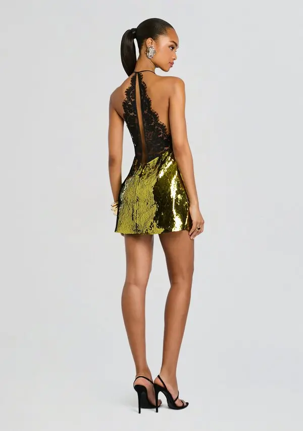 Retrofete Edda Lace Embellished Mini Dress - Ochre/black