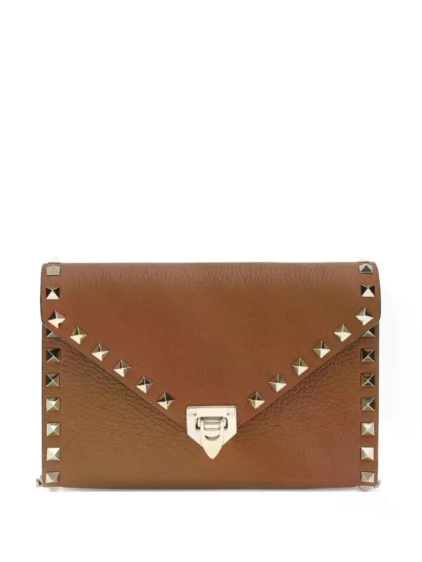 Valentino Garavani Rockstud Leather Clutch Bag - Brown