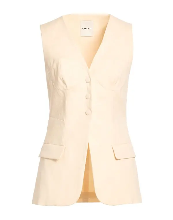 Sandro Tailored Vest In Linen, Cotton, And Elastane