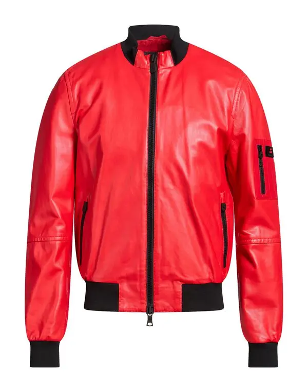 Peuterey Leather Bomber Jacket - Red
