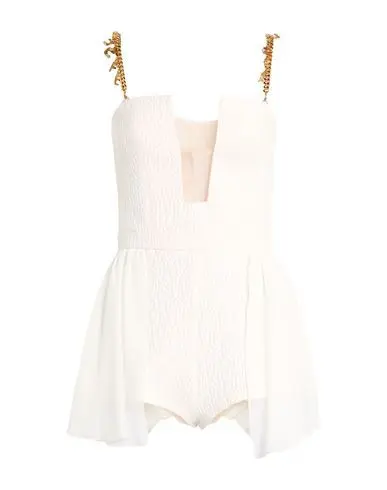 Elisabetta Franchi Jacquard Playsuit With Tulle Trim - Ivory