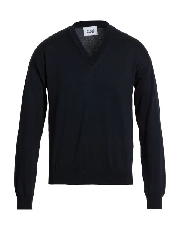 Alpha Studio Cotton V-neck Sweater - Blue