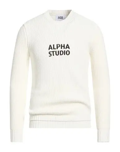 Alpha Studio Ribbed Knit Cotton-blend Sweater - White