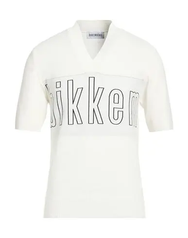 BIKKEMBERGS Knitted V-neck Short Sleeve Sweater - White
