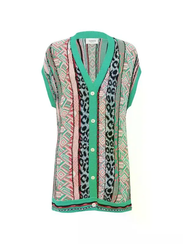LANEUS Patterned V-neck Cardigan