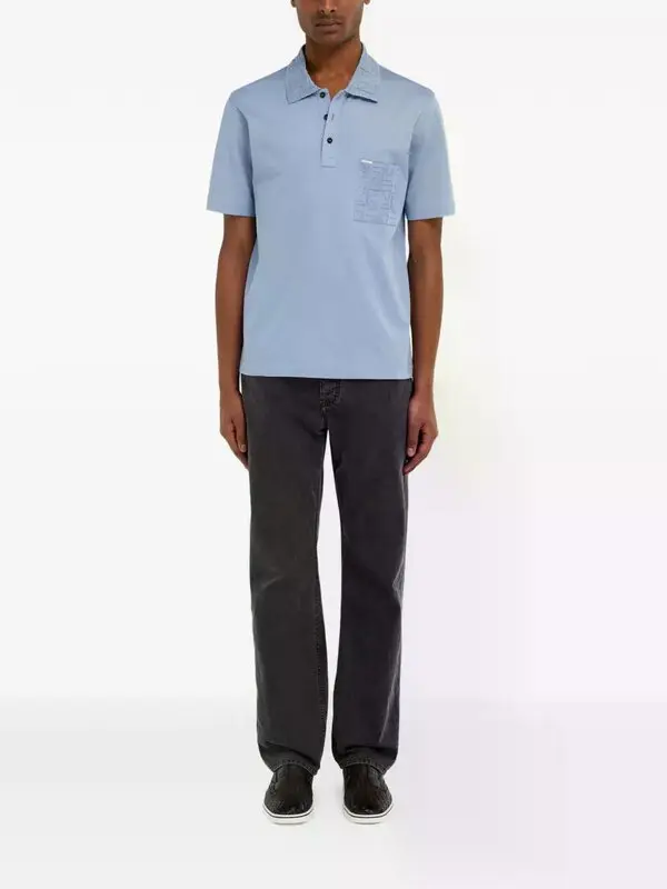 FERRAGAMO V-neck Polo With Jacquard Pocket Detail - Blue