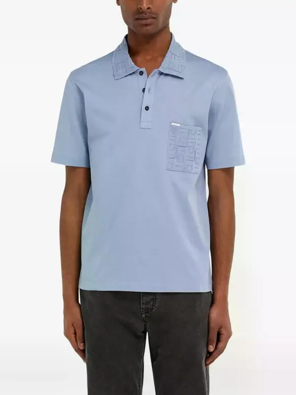 FERRAGAMO V-neck Polo With Jacquard Pocket Detail - Blue