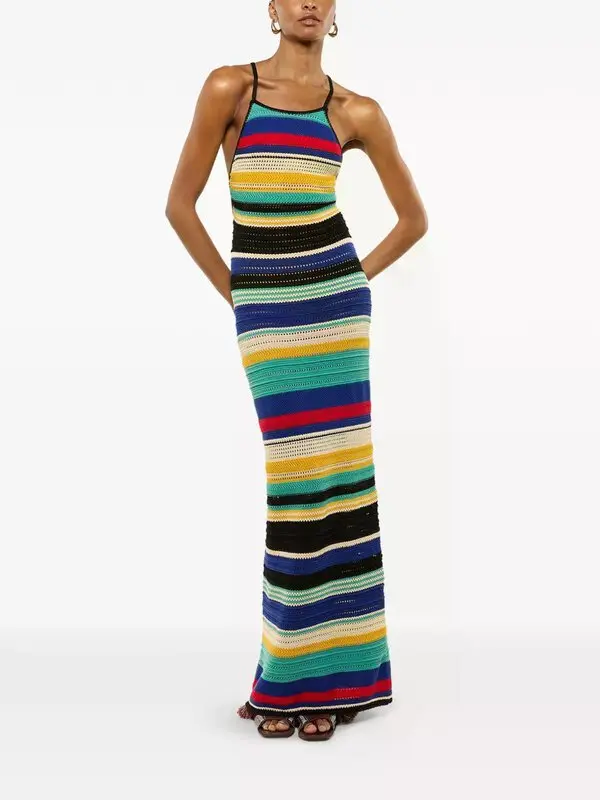 LANEUS Striped Knitted Dress - Blue