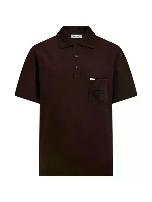 FERRAGAMO V-neck Polo With Jacquard Pocket Detail - Brown